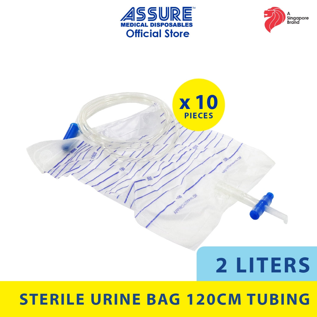[Bundle of 10] ASSURE Urine Bag Sterile 2L T-Outlet With 120cm Tubing ...